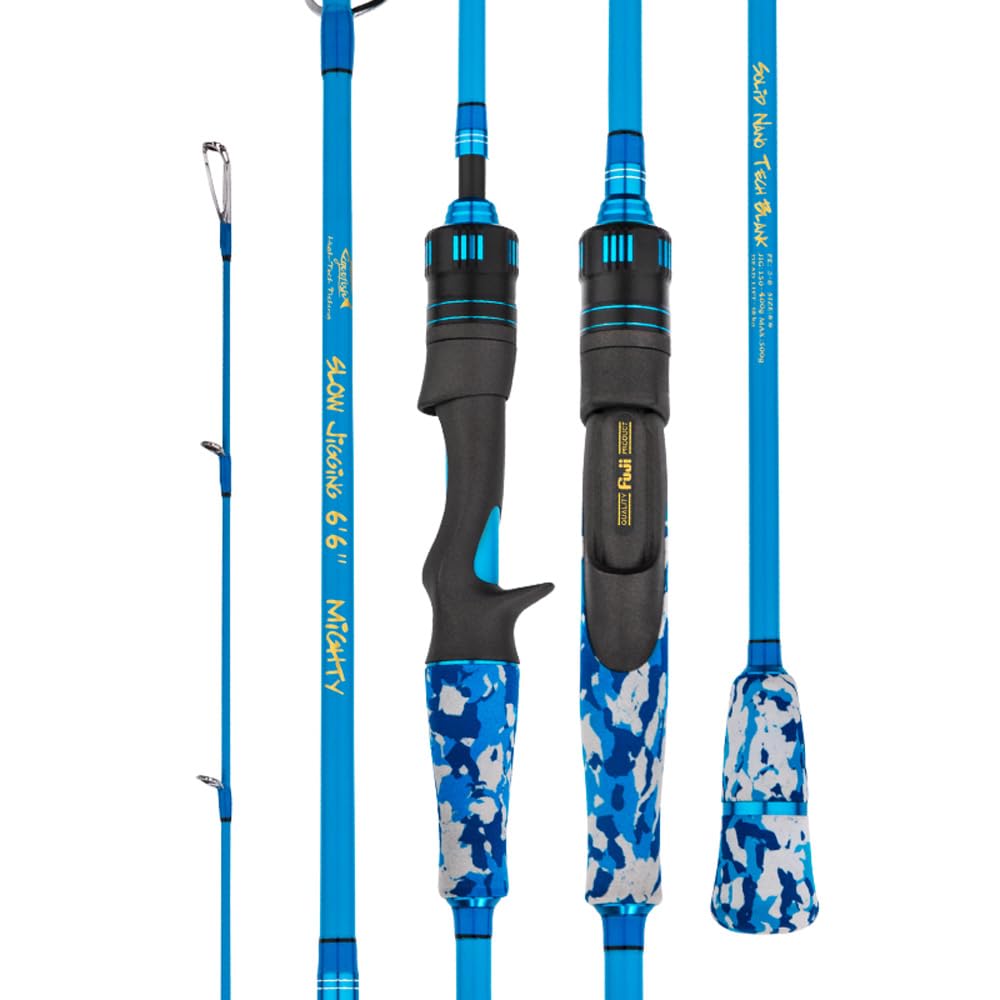 GOOFISH® Blue 6'6"(195cm) Saltwater Slow Pitch Jigging Rod PE3-6 Jig 150-500g-Casting Right Spiral Wrap