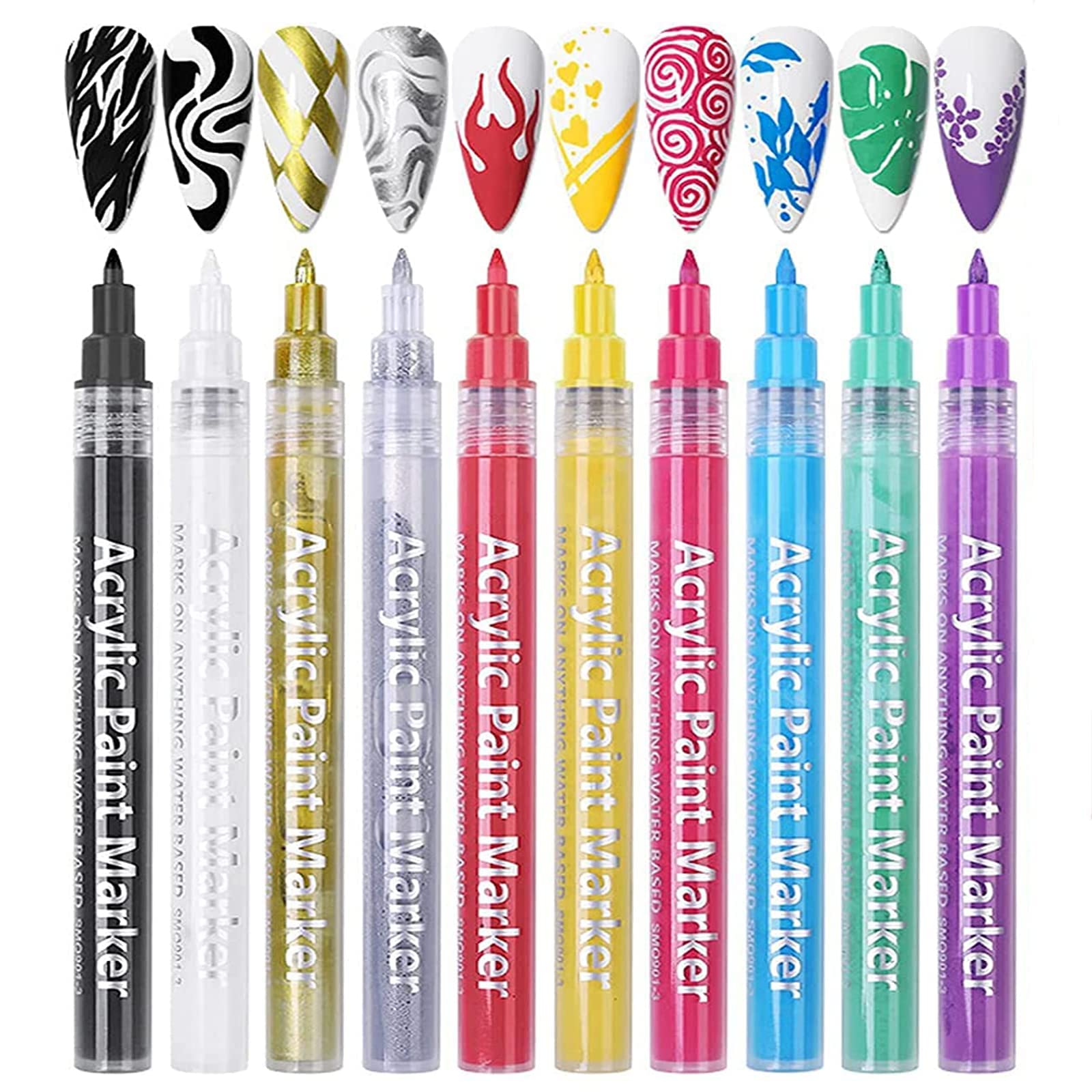 MAITING 10 Color 3D Nail Art Pens Set, Nail Point Graffiti Dotting Pen Drawing Painting Liner Brush for DIY Nail Art Beauty Adorn Manicure Tools