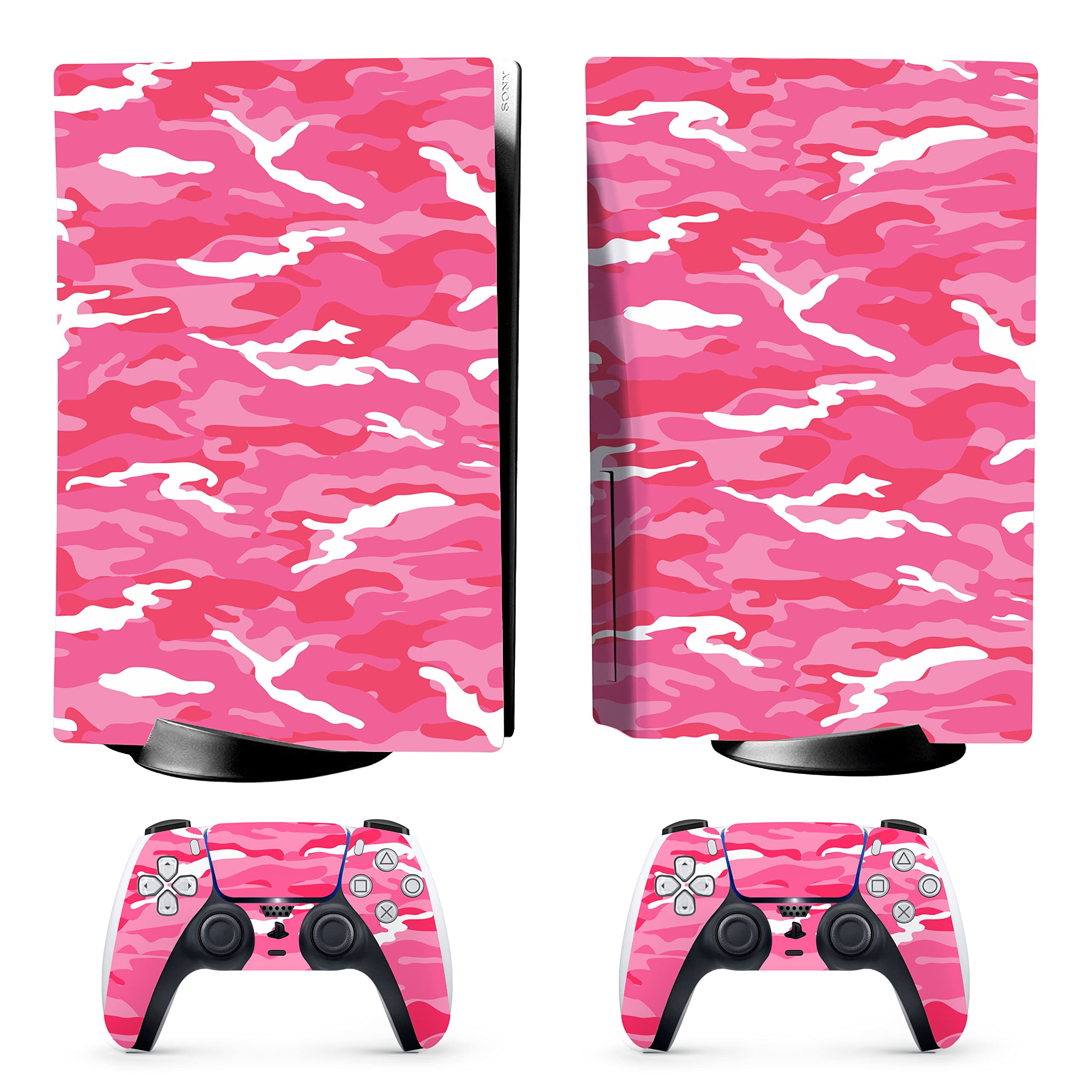 HK Studio Pink Camo Decal Sticker Skin Specific Cover for PS5 Disc Edition - Waterproof, No Bubble, Including 2 Controller Skins and Console Skin