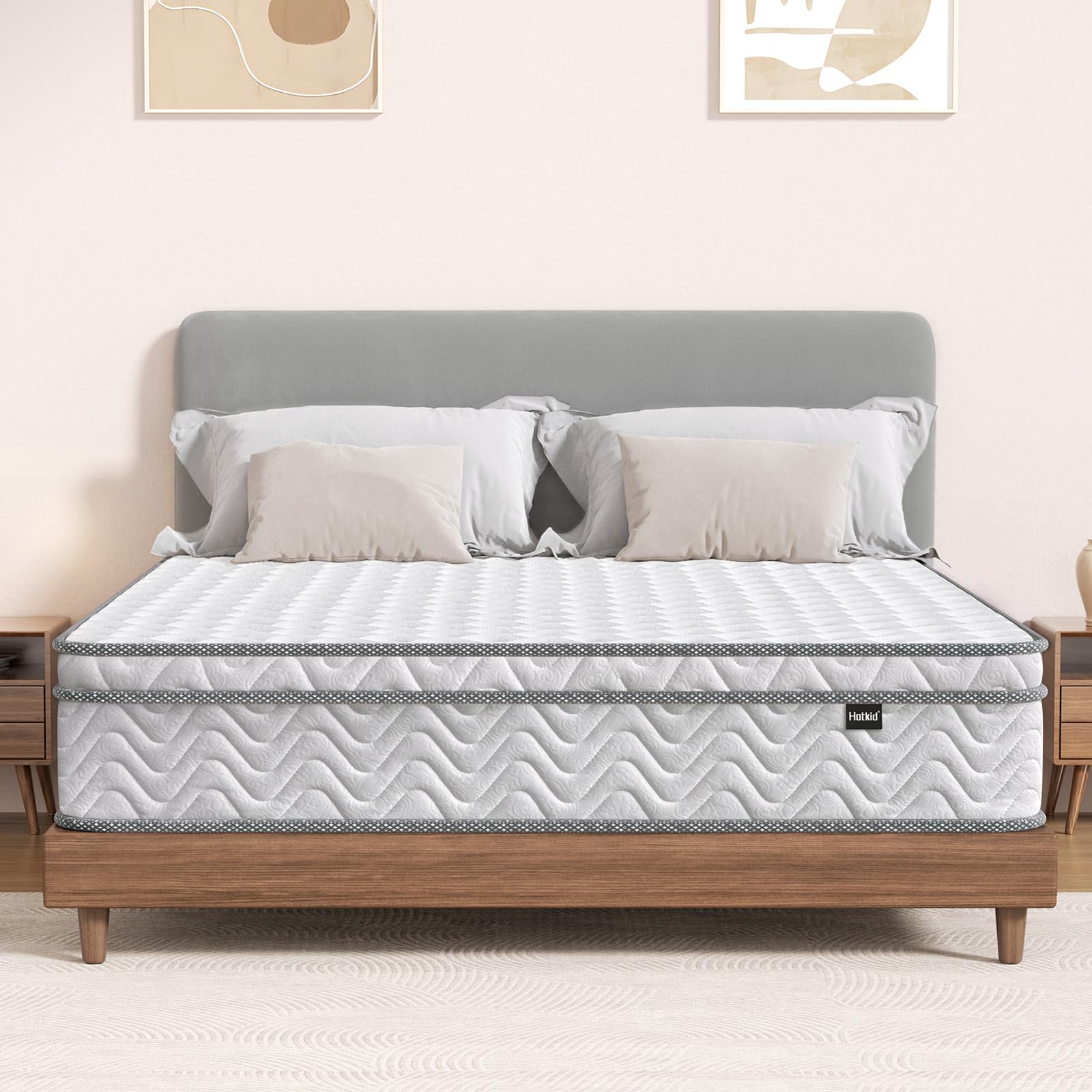 Hotkid,Queen Mattres, 12 Inch Hybrid Queen Mattresses in a Box, Memory Foam and Pocket Springs,Soft and Comfortable Medium Firm Mattress, Pressure Relief,Cool and Breathable