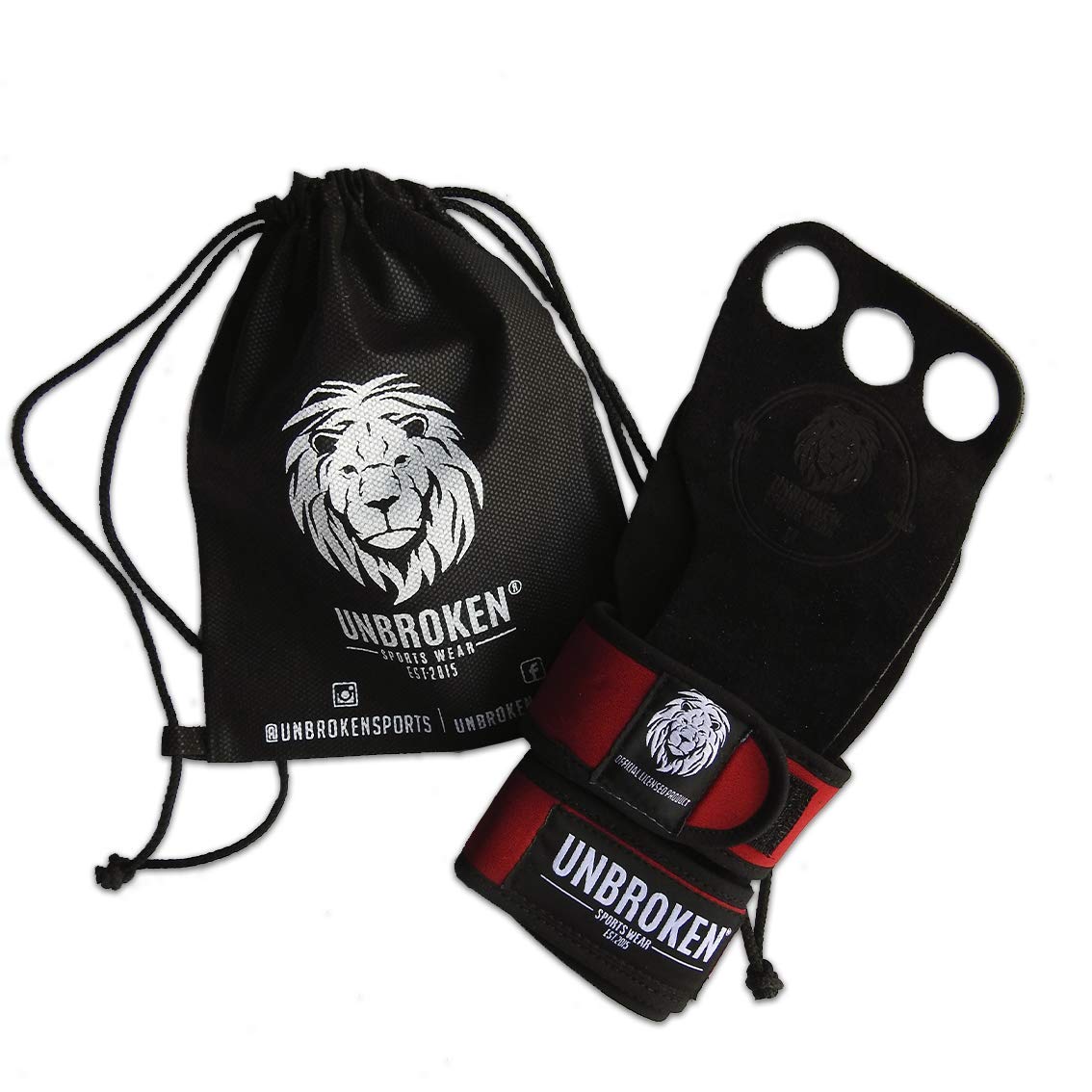 Gymnastics Grips - Hand Wrist Lift Gloves perfect for WOD, pullups, Weight Lifting, Chin ups, Training, Exercise, Kettlebell. Protects Palms! Black Suede Leather + Neoprene Wrist support (Red, Medium)