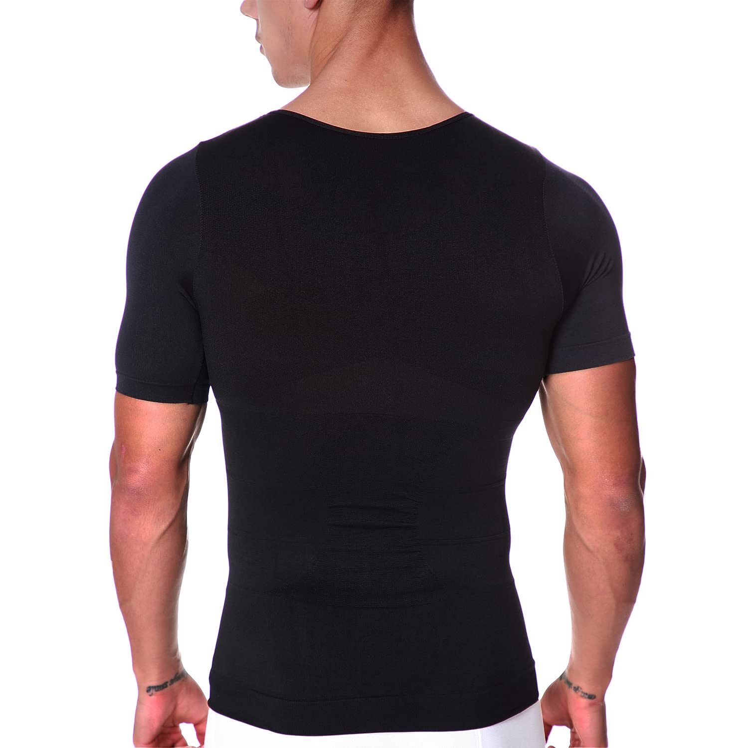 Generic Men's Compression Shirt Short Sleeve Tank Top Body Shaper Slimming T-Shirt Athletic Sports Base Layer Top Running Shaperwear (Black, L)