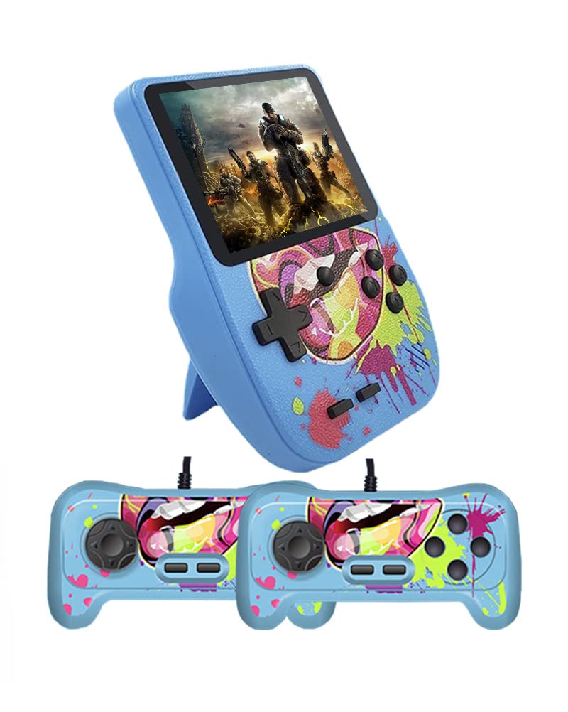 HLF 3.8 inch Retro Video Game Console Dual Handle 520 in 1 Game Portable Handheld Game Device Desktop Stand AV-Out TV Output Rechargeable Lithium Battery Gift for Children (Blue)