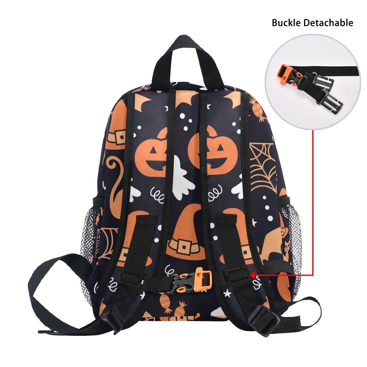 Glaphy Custom Kid's Name Backpack, Halloween Orange Black Cats Pumpkin Bats Ghosts Toddler Backpack for Daycare Travel, Personalized Name Preschool Bookbags for Boys Girls