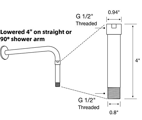 Matte Black Shower Arm Extension 4 Inch Arm Mount Extender for Rainfall Shower Head Combo, High Flow Female to Male 1/2 Inch Shower Pipe