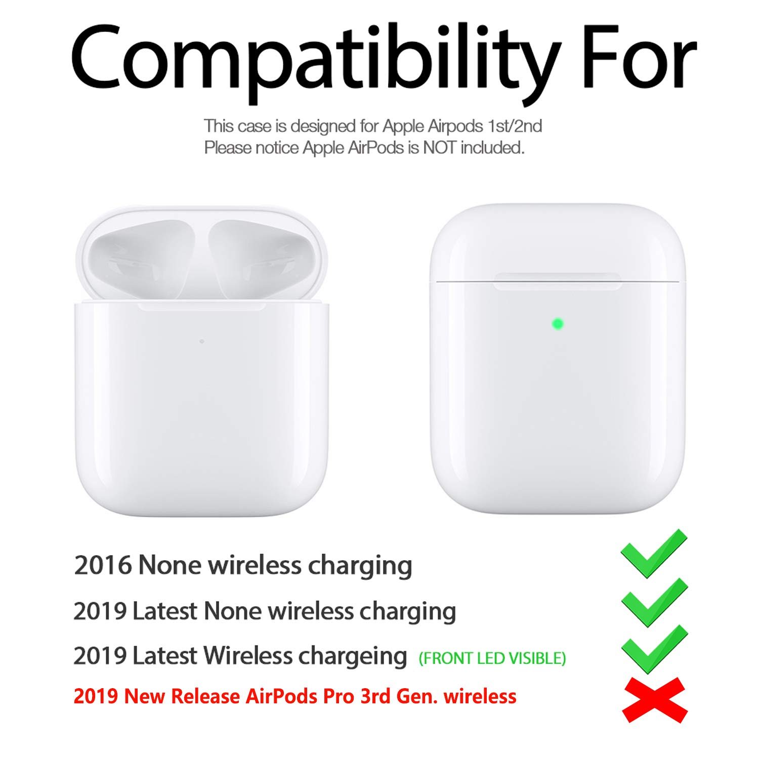 Hamile Cover Compatible with AirPods Case, Soft Silicone Protective Covers Skin (Front LED Visible) Designed for Airpod 2/ AirPod 1 Cases with Keychain Accessories, Women Girls Men Boys,Black