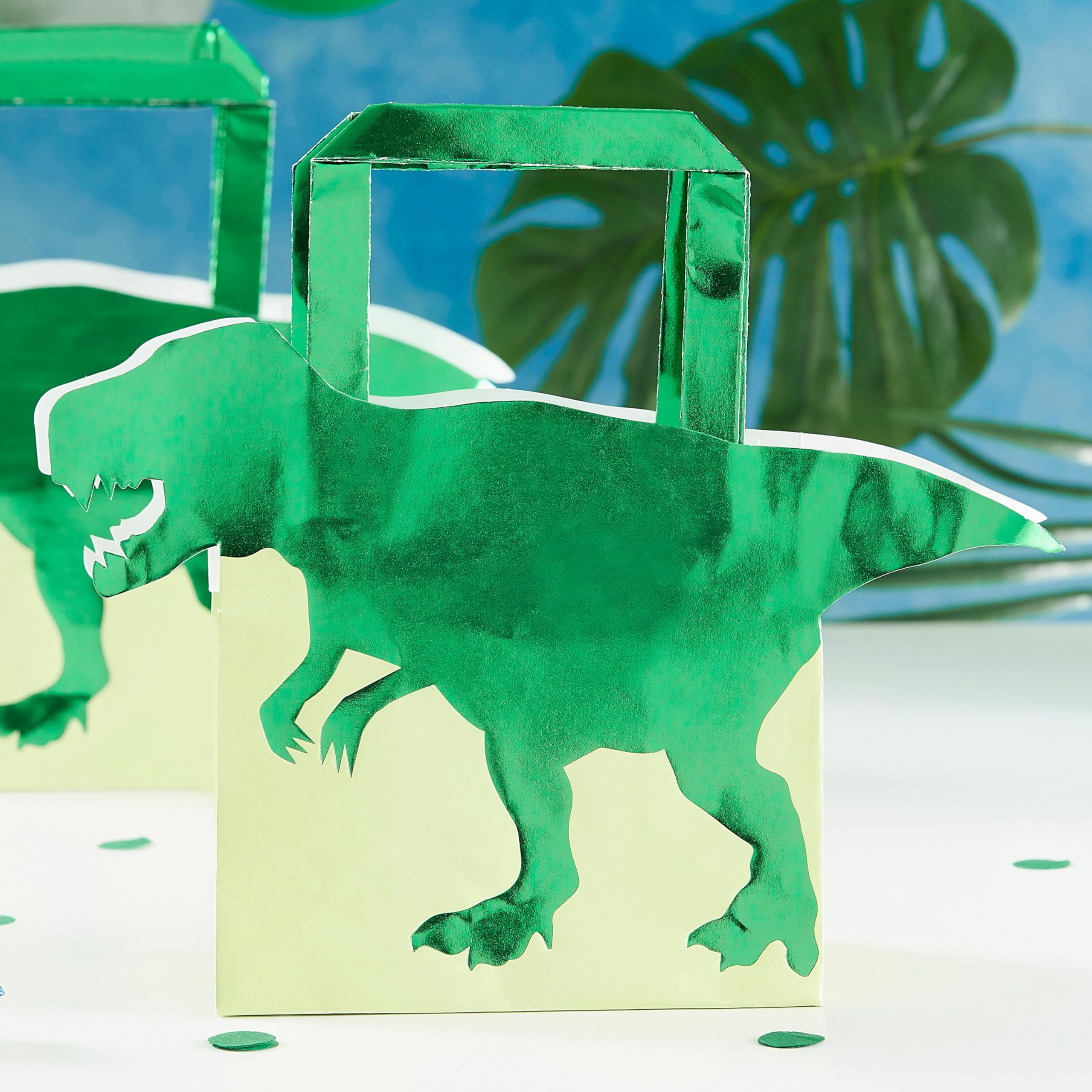 Ginger Ray Green Foiled Dinosaur Shaped Kids Boys Party Bags 5 Pack Roarsome