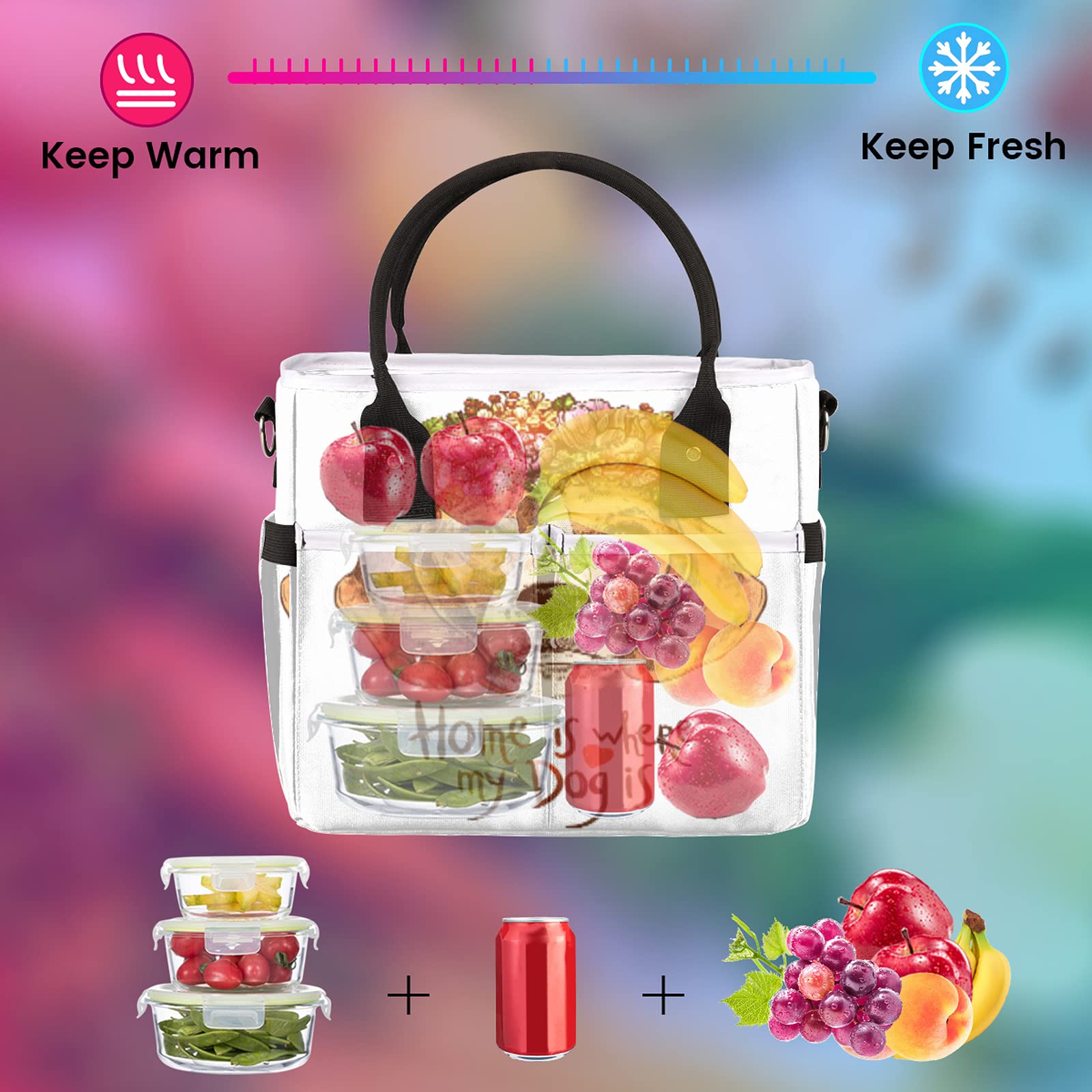 Insulated Lunch Bag for Women, Beagle Dog Home Leakproof Lunch Tote Bag Reusable Large Lunch Box Thermal Cooler Lunch Bags with Shoulder Strap, Side Pockets, Water Bottle Holder