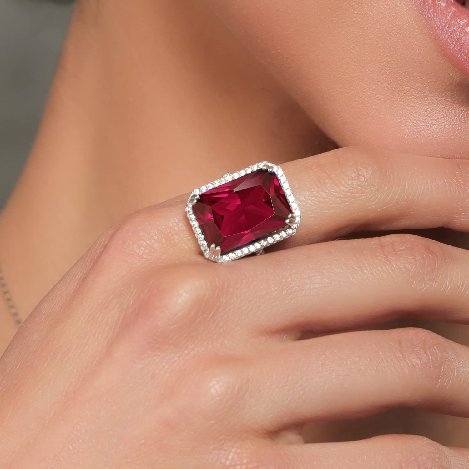 Gem Stone King 925 Sterling Silver Gemstone Birthstone Engagement Ring | Emerald Cut 18X13MM | Wedding Anniversary Promise Ring For Women | Available In Size 5, 6, 7, 8, 9