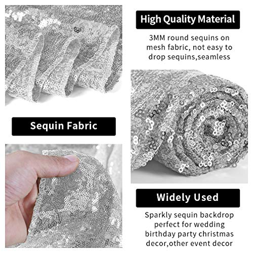 Hahuho Silver Sequin Backdrop Curtain, 4PCS 2FTx8FT Glitter Backdrop Curtain for Parties, Christmas, Wedding, Party Decoration(4 Panels, 2FT x 8FT, Silver