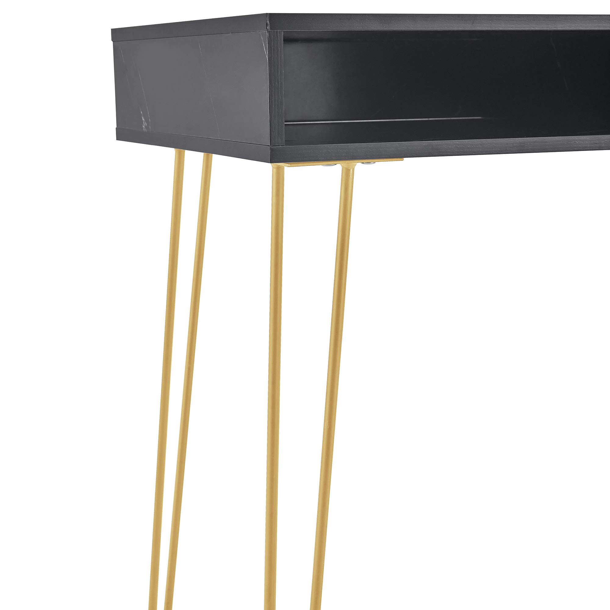 Henf Modern Simple Computer Table Laptop Desk, MDF Metal Iron Foot Office Desk Study Writing Table for Home Office,Golden Marble Color, Black
