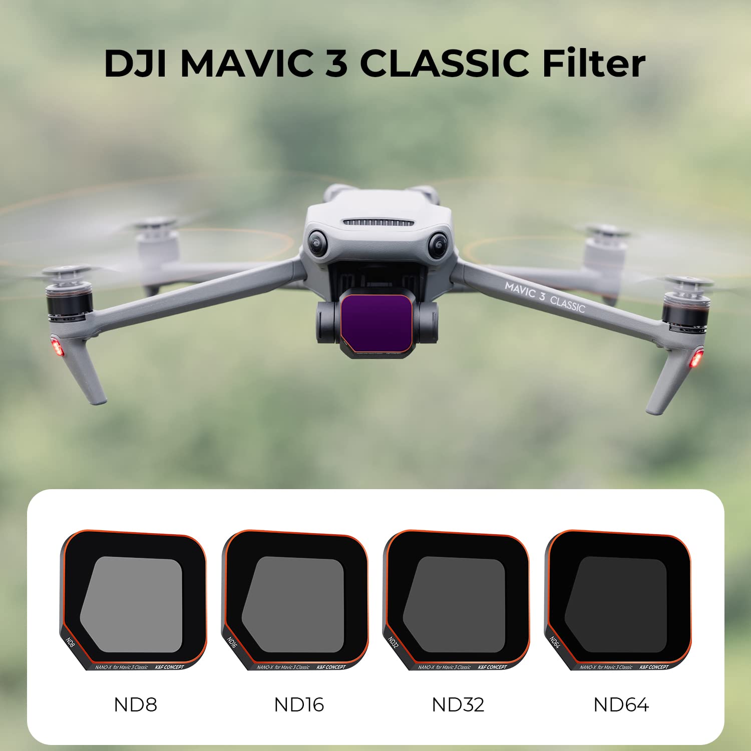 K&F Concept Mavic 3 Classic Drone ND Filters Kit -4 Pack, ND8 ND16 ND32 ND64 Compatible with DJI Mavic 3 Classic Drone Accessories-Aluminum Alloy