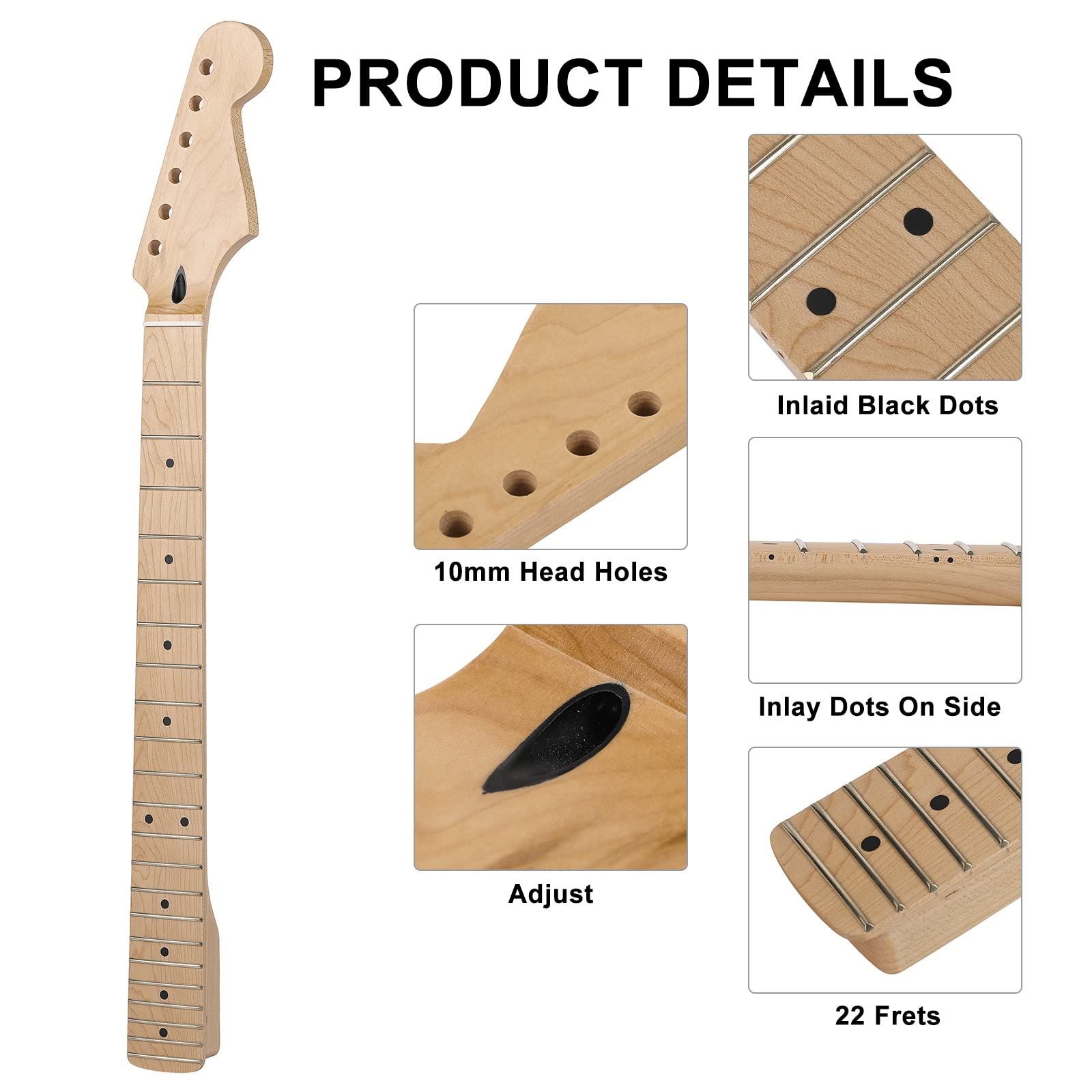 Guitar Neck 22 Fret Maple Fretboard Guitar Neck Guitar DIY Parts Replacement for ST Style