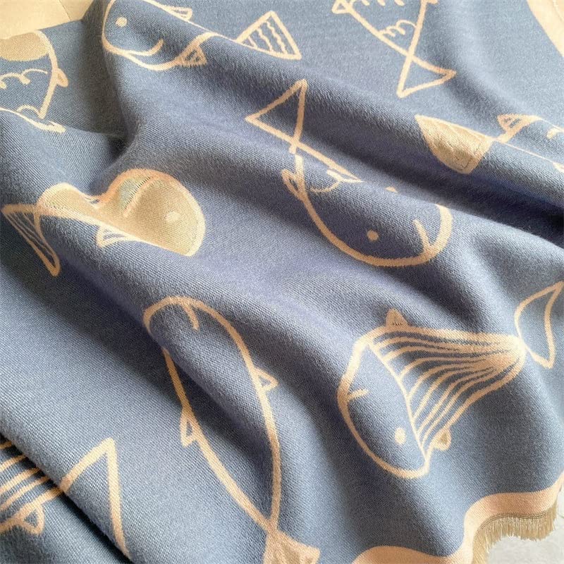GPPZM Winter Scarf Women Soft Swimming Fish Scarves Wraps Thick Long Shawls Stoles Hijab (Color : B, Size : One Size)