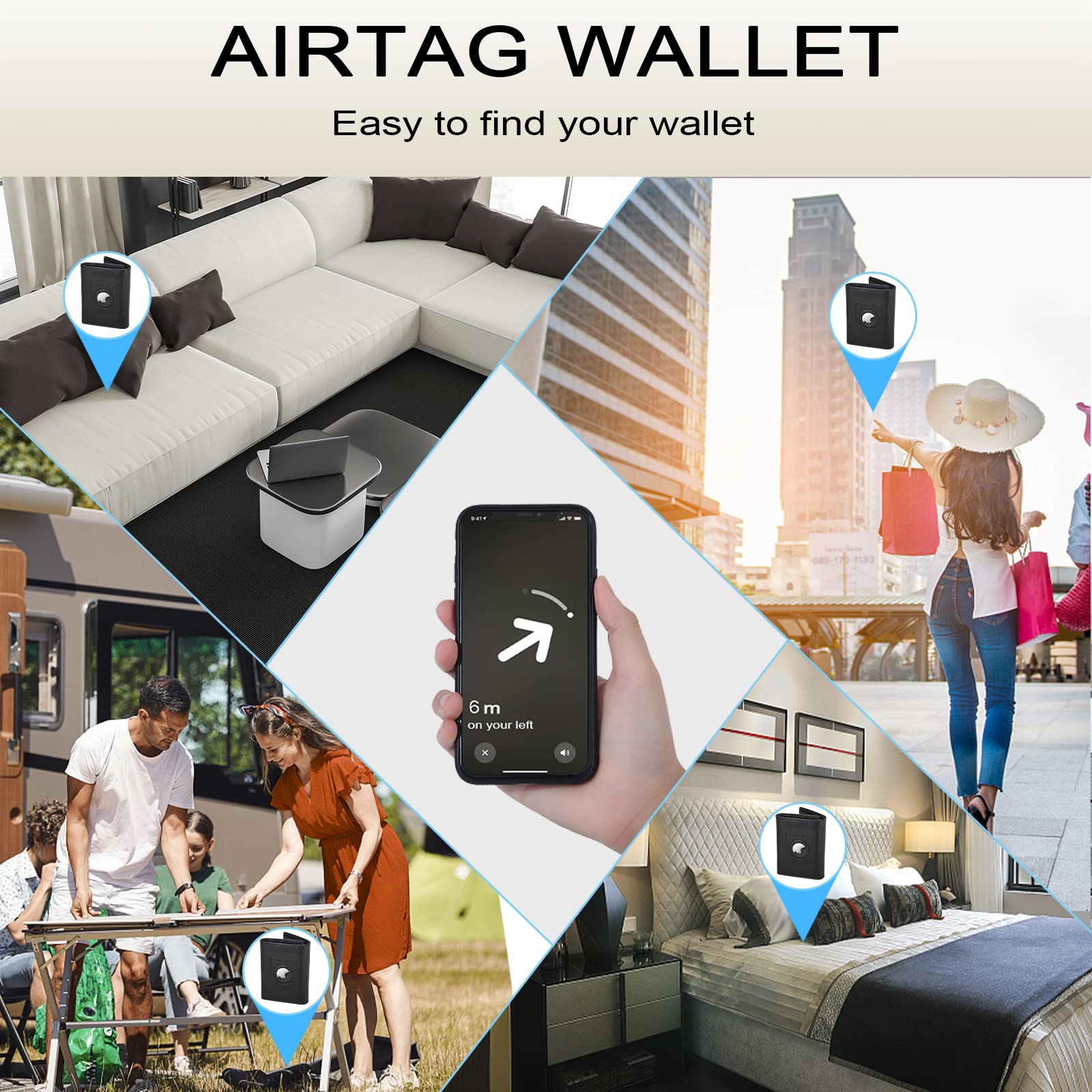 HEJITAI Wallet for Men, Leather Mens Wallet, AirTag Wallet with ID Window, Pop Up Wallet Large Capacity, Trifold Wallet RFID Blocking, With Gift Box