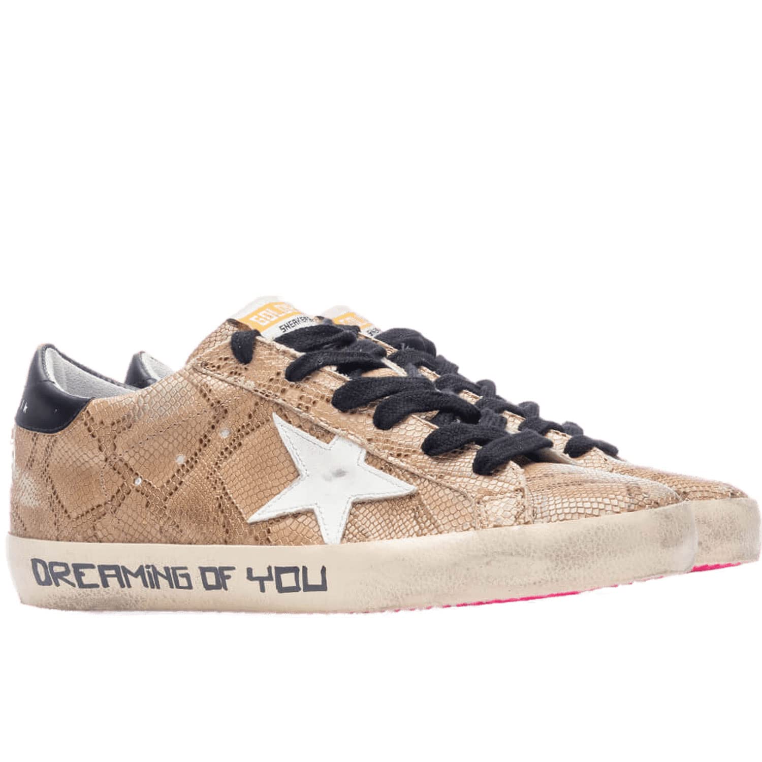 Golden Goose Super-Star Snake Printed Leather Upper Leather Star and Shiny Leather Heel Signature Foxing Womens Distressed Sneakers - 37 Brown