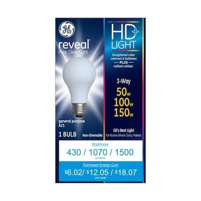 GE Reveal 150-Watt 3-Way Bulb A21 Light Fixture 64594 Incandescent Light Bulb