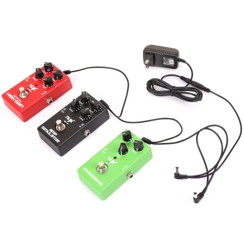 Guitar Pedal Power Supply Adapter 9V DC 1A with 6 Way Daisy Chain Cables for Guitar Effect Pedals,2 x Battery Clip Cables, 1x Reversed Polarity Cables