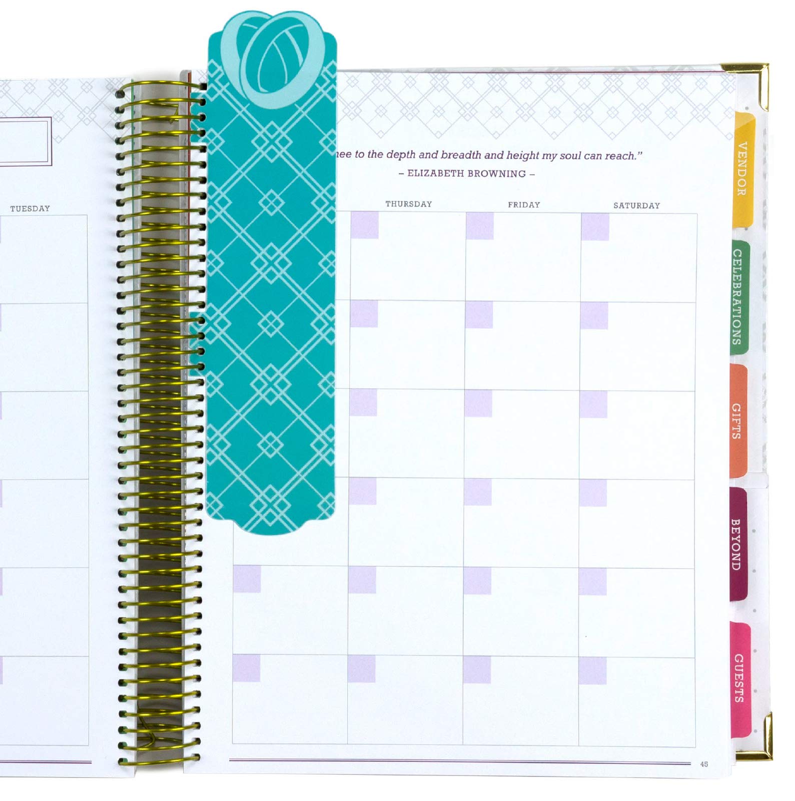 Global Printed Products Wedding Planner 9x11 Hardcover Organizer, Bookmark, Planning Stickers, Business Card Holder, and Pocket Folders