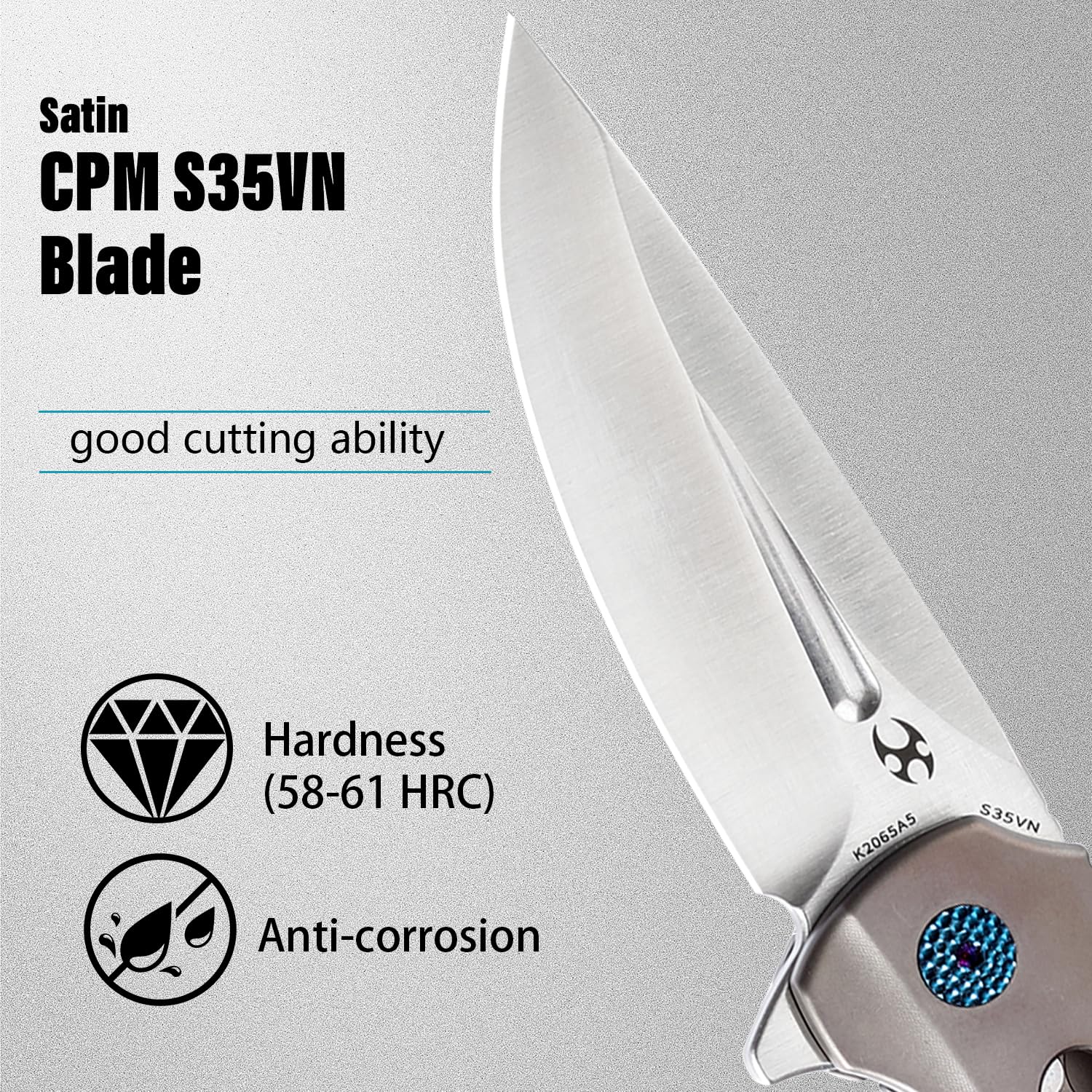 KANSEPT Cassowary Premium Pocket Folding Knives for Men EDC Pocket Knife 2.9'' Satin CPM S35VN Blade Excellent Folding Knife with Bronzed Anodized Titanium Handle EDC K2065A5