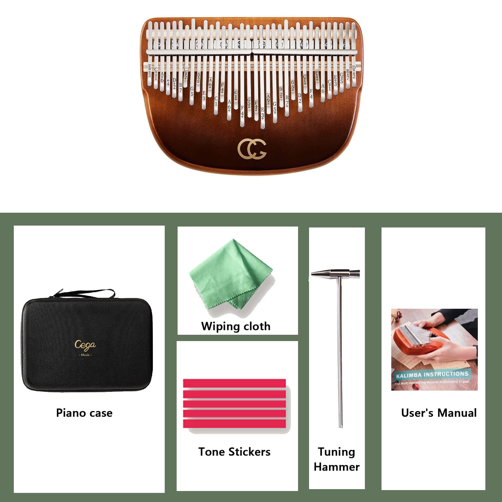 Kalimba 34 Keys Thumb Piano Includes Chromatic Scales Beginner's Set Protective Case Tuning Hammer African Instruments with Manual for Children Adults Beginners Best Gift (Veneer type,Brown)