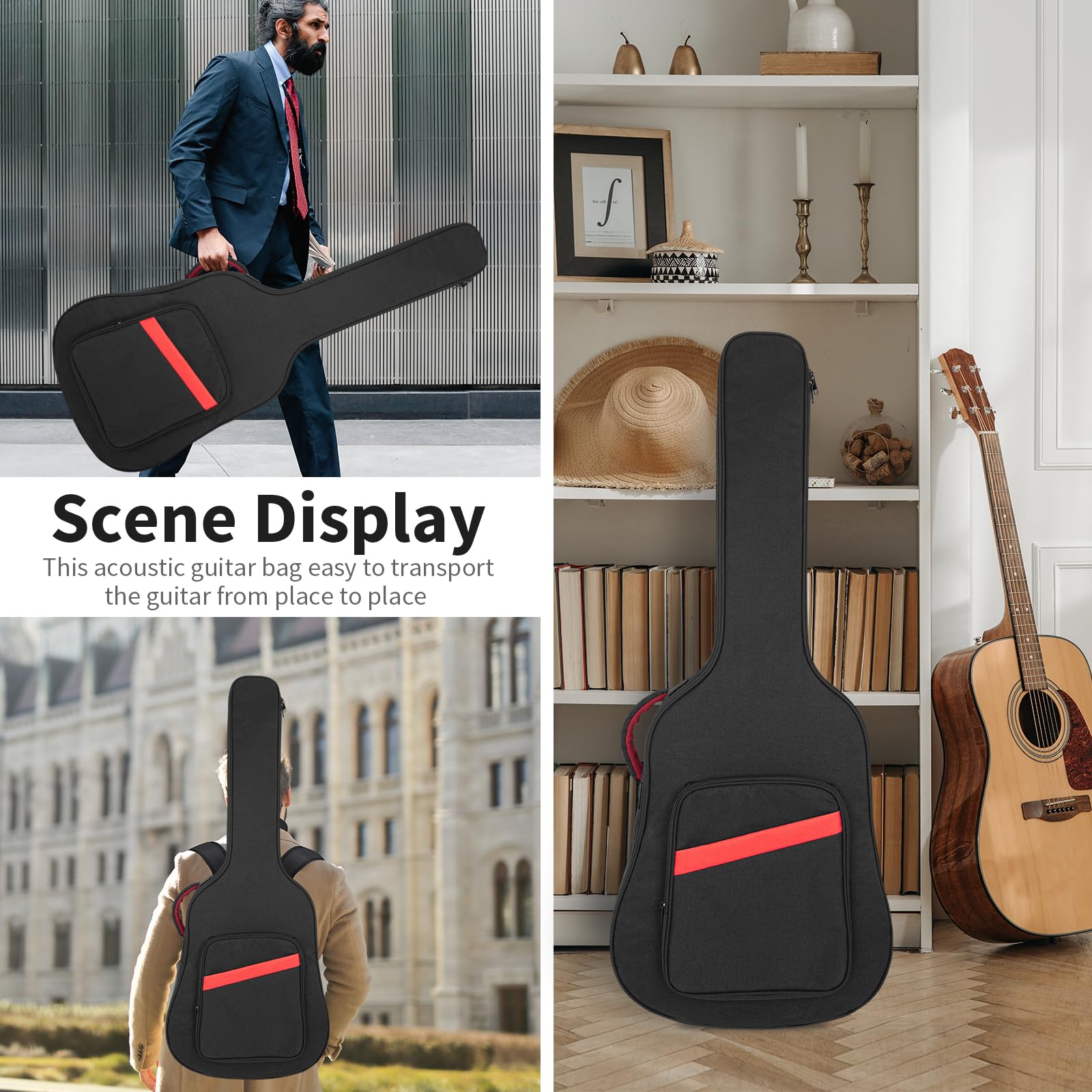 Guitar Bag 0.66in Thick Padded Guitar Gig Bag for 39 40 41 Inch Acoustic Guitar Backpack Case with Pocket