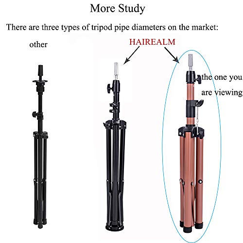 HAIREALM Wig Stand Adjustable Cosmetology Hairdressing Training Mannequin Head Tripod Stand for Hair Extensions Canvas Bald Wig Head SJJ-P