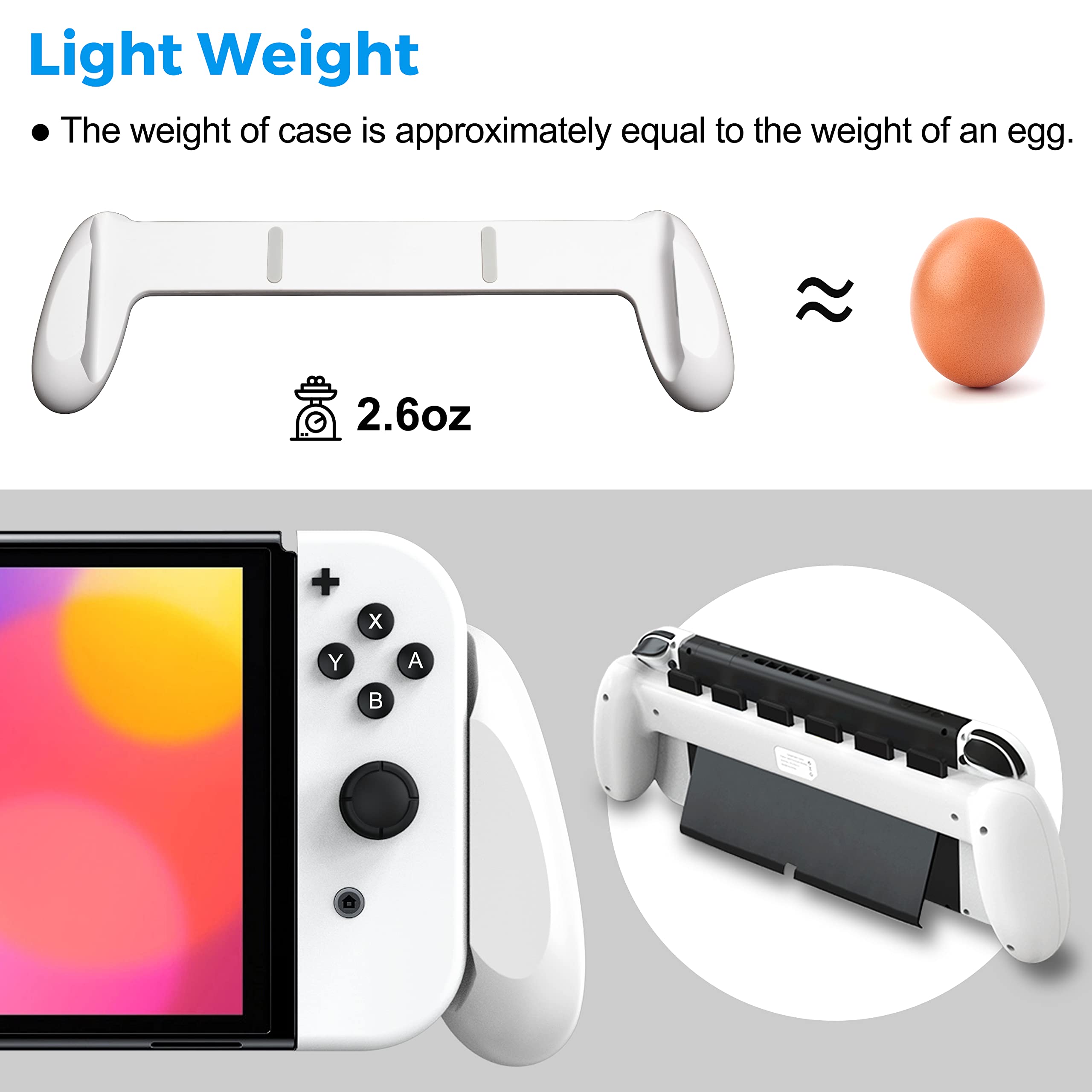 Grip for Nintendo Switch OLED with 6 Game Cartridges Storage Slots, Handheld Mode Switch Case, Comfortable & Ergonomic Grip Case (White)