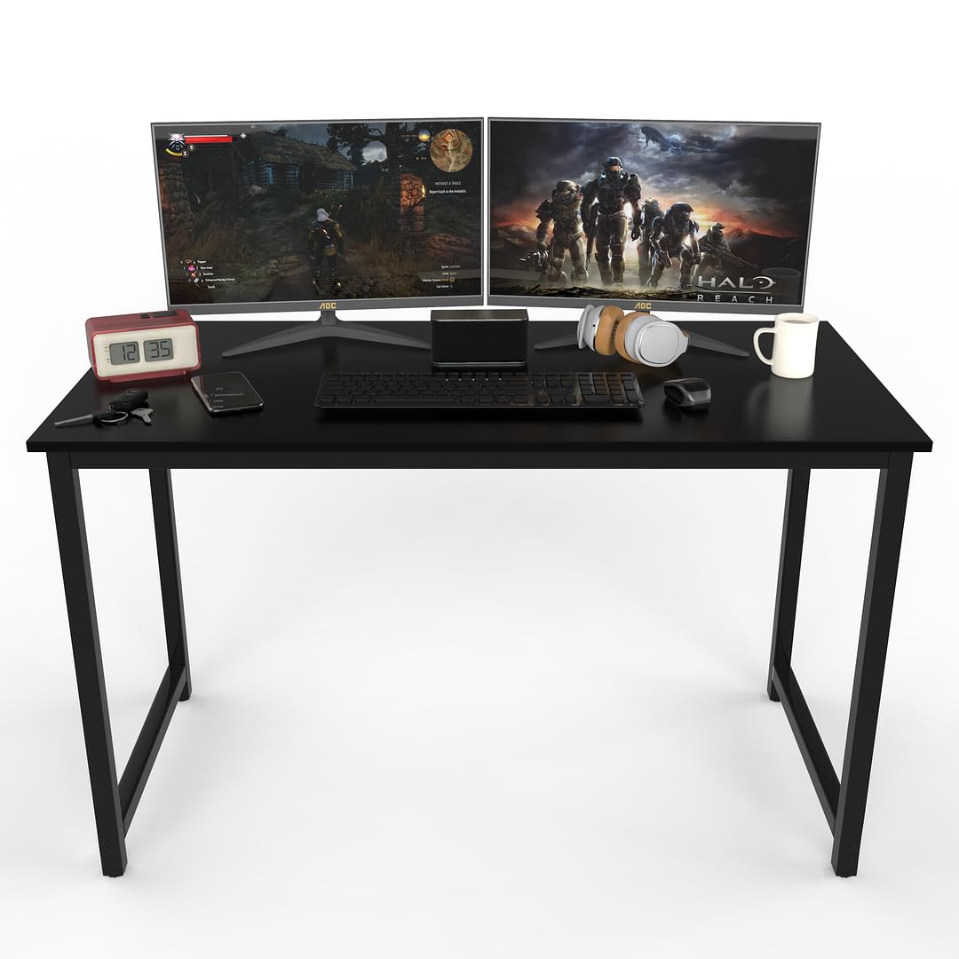 Halter Computer Desk for Home Office 47β Work Table Easy Assembly Cherry Desk Black Frame
