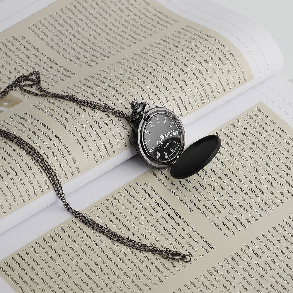 Godchoices Personalized Pocket Watch Custom Photo Pocket Watch with Chain for Men/Women Engraved with Any Words, A Great Gift for Father and Boyfriend. (Black)