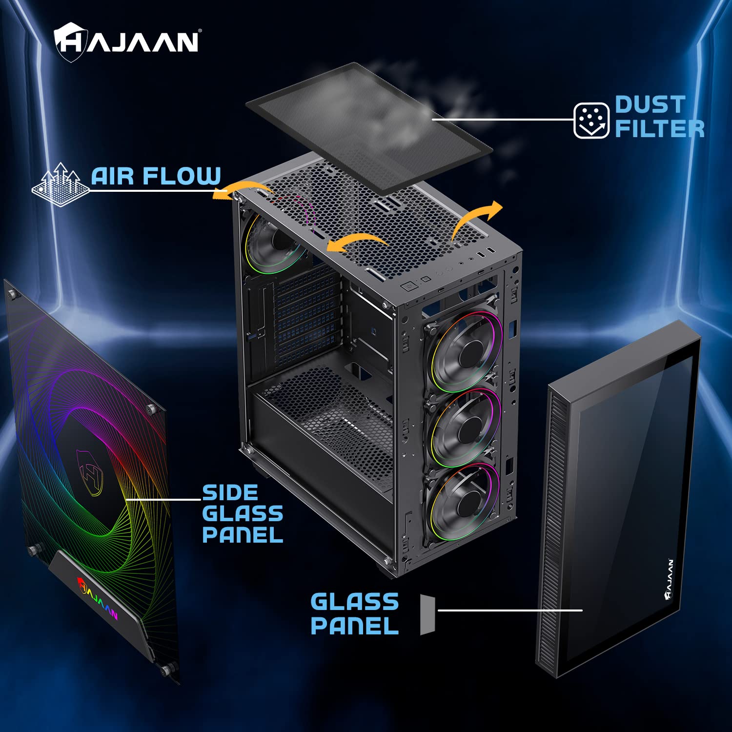 HAJAAN Gaming PC CYCLONIA Tower Computer Desktop - AMD Ryzen 7 5700G Processor Up to 4.6GHz - GeForce RTX 3060 12GB GDDR6-32GB DDR4-1TB SSD - Windows 11 Pro - Wi-Fi & VR Ready