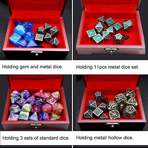 Haxtec Mystery Gemstone DND Dice Set with Wood Dice Case DND Gifts for Players Dual-Purpose Wooden Dice Box with Stone D&D Dice Set TTRPG Accessories