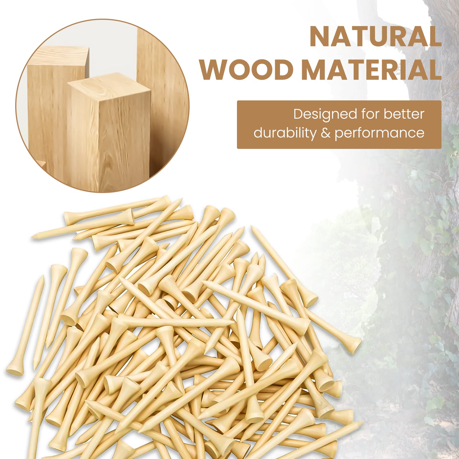 Golf Tees,50 Pack Professional Wood Golf Tees with 3-1/4" Long Golf Tees and 2-1/8" Short Golf Tees,Low Friction and Side Spin for Golfing Practice, Sports Tournaments