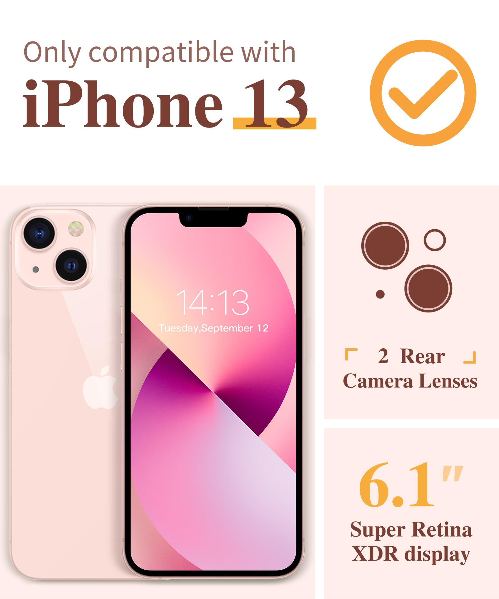 GVIEWIN Bundle - Compatible with iPhone 13 Case (Magnolia/White) + Magnetic Phone Ring Holder (Glitter/Silver)