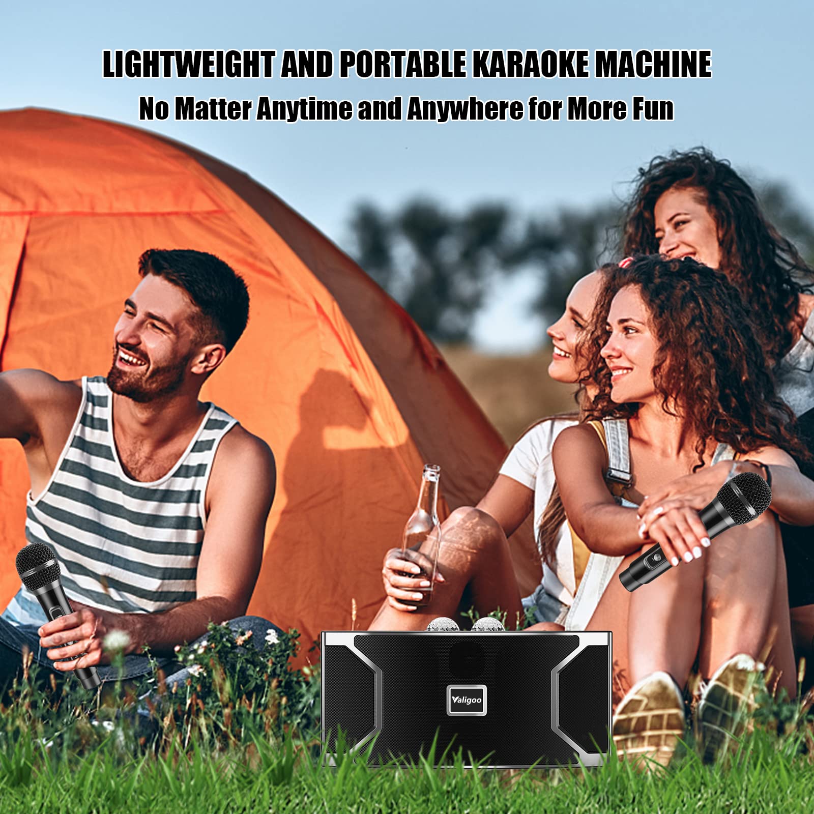 Karaoke Machine for Adults and Kids, with 2 Wireless Microphones, Portable Bluetooth PA Speaker System with LED Lights & Reverb/Treble Adjust, Echo & Vocal Cut, Best for Home Party, Wedding, Christmas