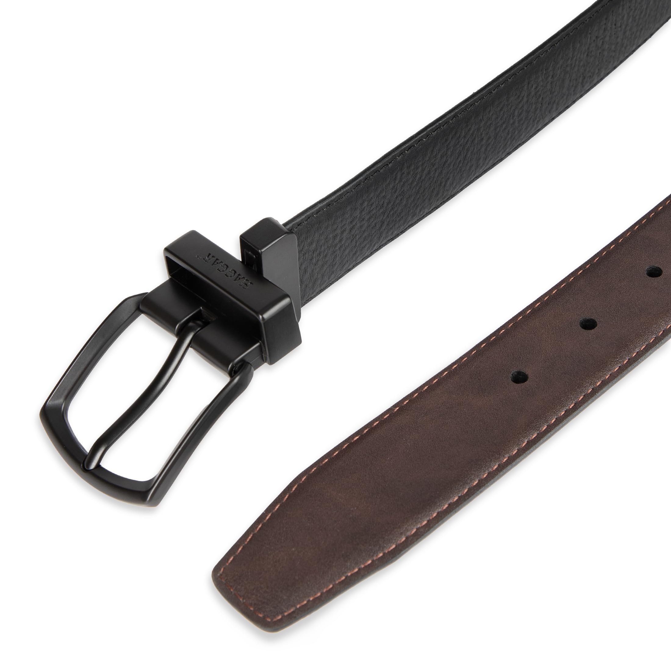 Haggar Men's Reversible Belt-Dress and Casual, Black/Tan Plaque, Large (38-40)