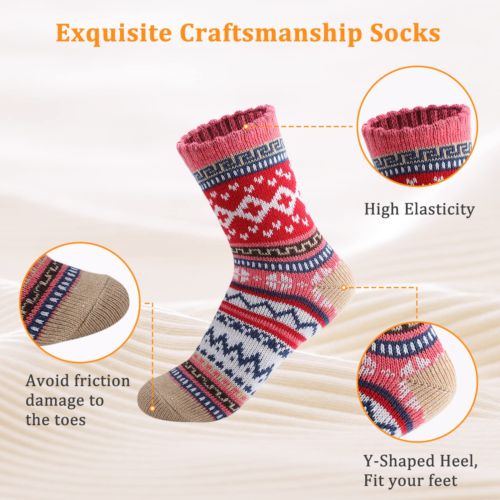 HiTauing 5 Pack Womens Wool Socks Winter Soft Warm Cold Knit Wool Crew Socks Thick Cozy Socks Gifts for Women One Size