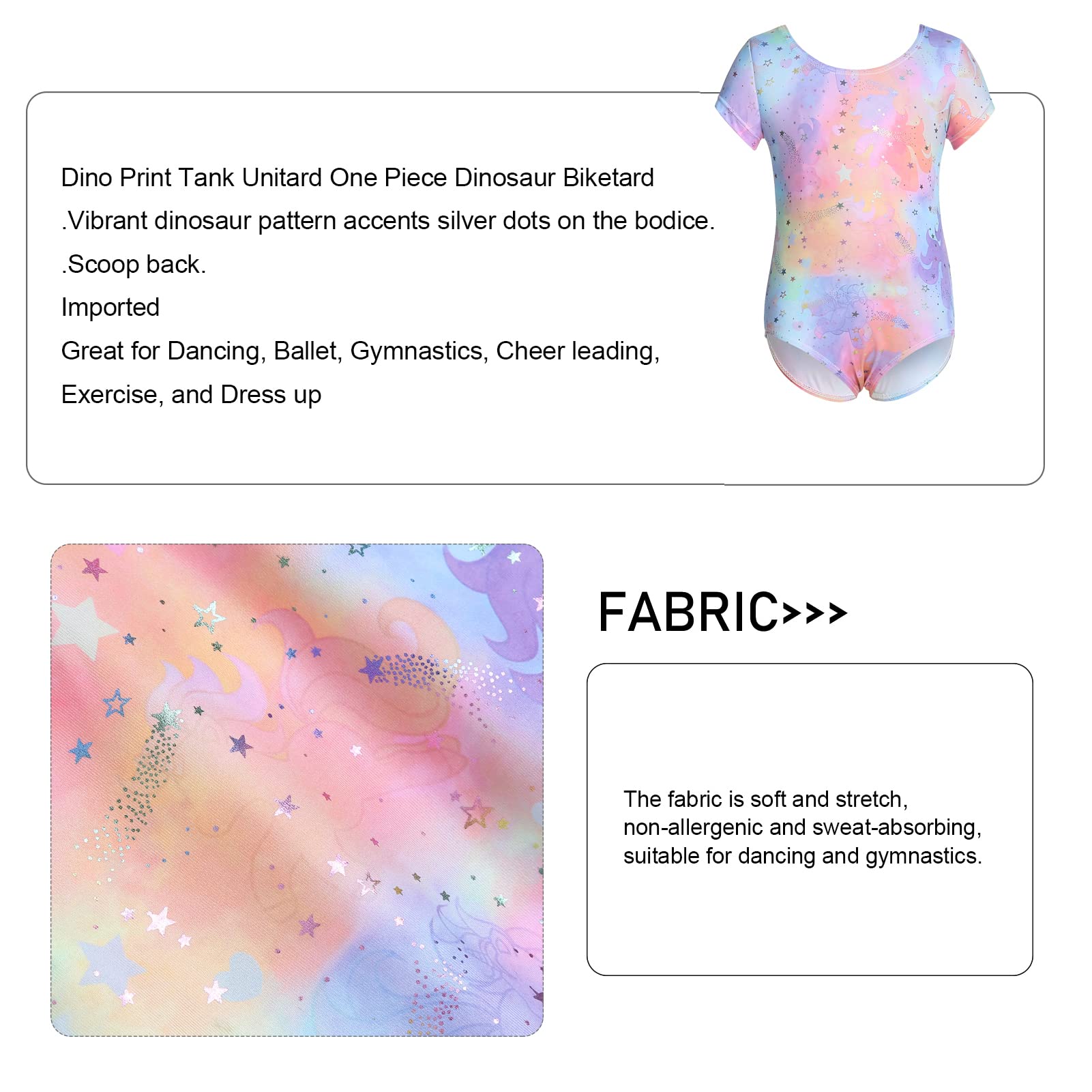 Girls Ballet gymnastic Leotards with Shorts Unicorn Star Print (6 years)