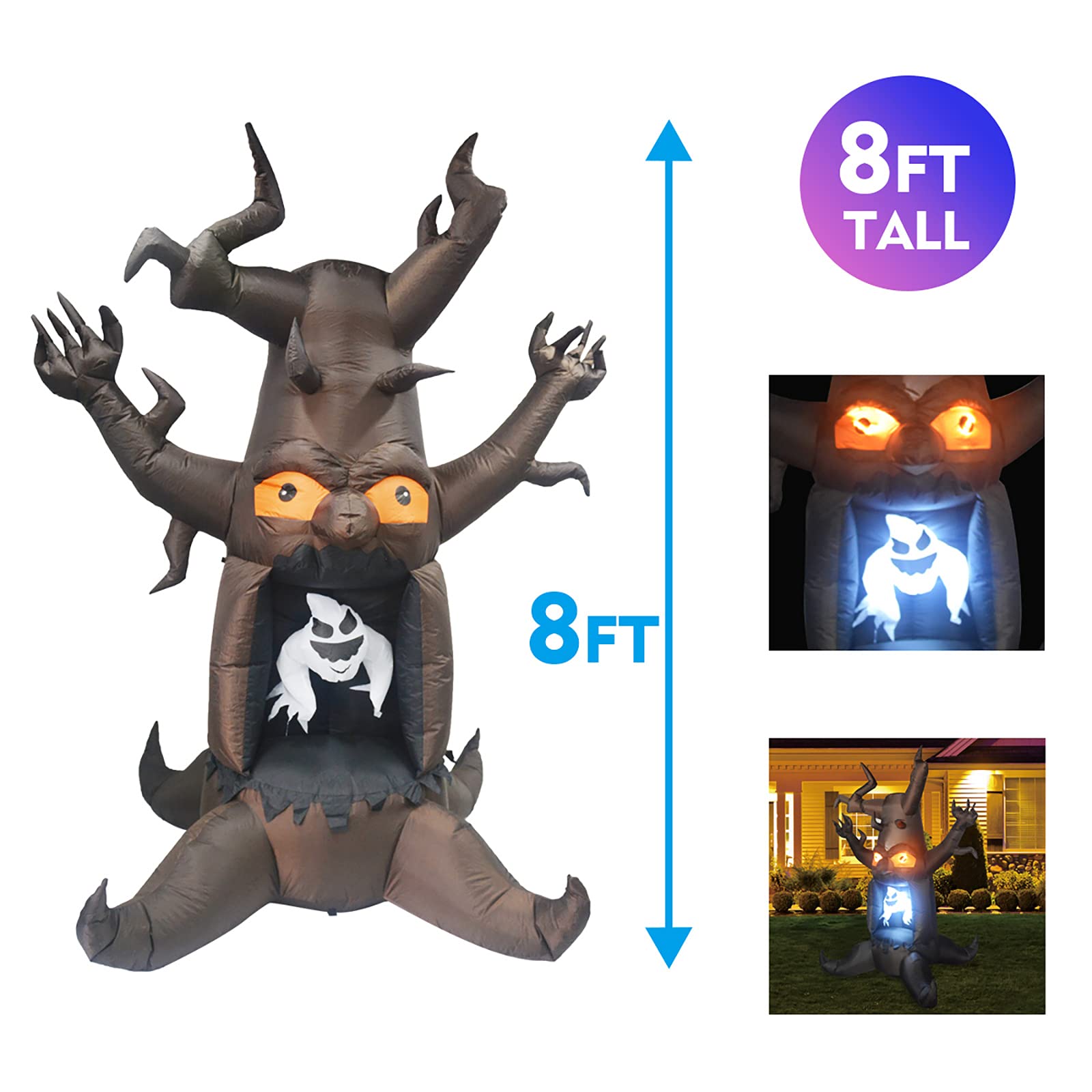 GOOSH 8 FT Halloween Inflatable Outdoor Dead White Ghost, Blow Up Yard Decoration with LED Lights Built-in for Holiday/Party/Yard/Garden
