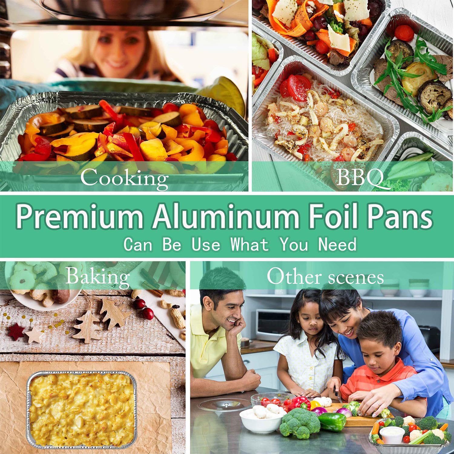 WANBAO 50 PACK 8.3"x6.2" Disposable Tin Foil Pans with Lids 2.25LB Aluminum Pans To Go Containers for Cooking, Baking, Catering Party Meal Prep, Take Out, Freeze
