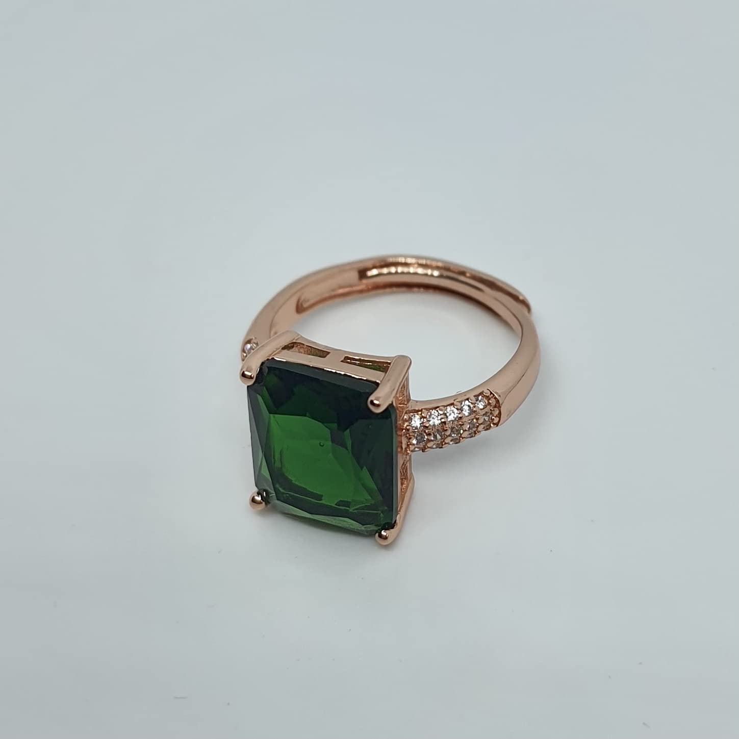 Good Luck Ring for Women. Green Stone Talisman Ring, Dream, Money Ring Rectangular Shape 16K. Birthstone Ring Psychic Spell Ring. (White Gold)