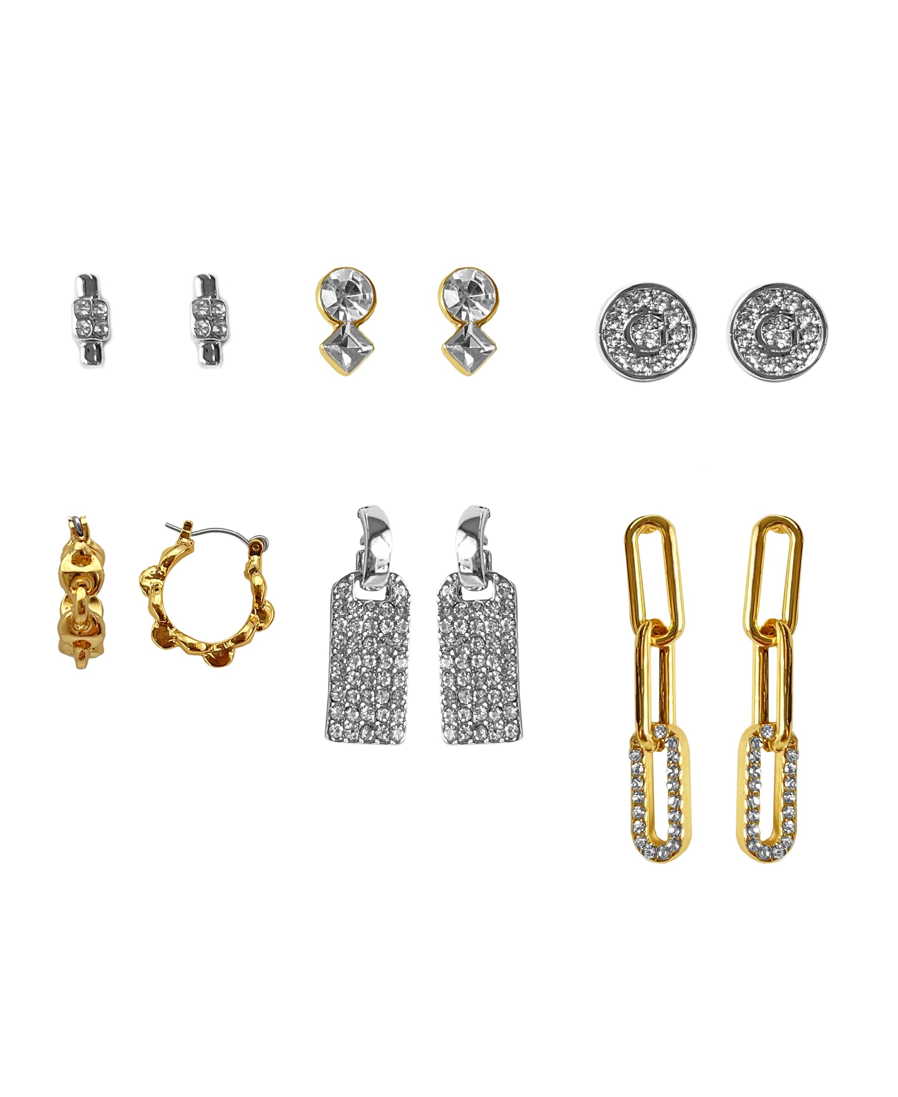 GUESS 6-On Two-Tone "G" Logo Glass Stone Earring Set