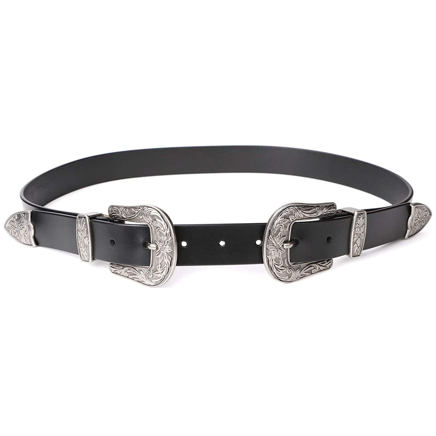 JASGOOD Women Leather Belts Ladies Vintage Western Design Black Waist Belt for Pants Jeans Dresses (Fit Size 28-32 Inches, B-Black-Only for High Waist Size)