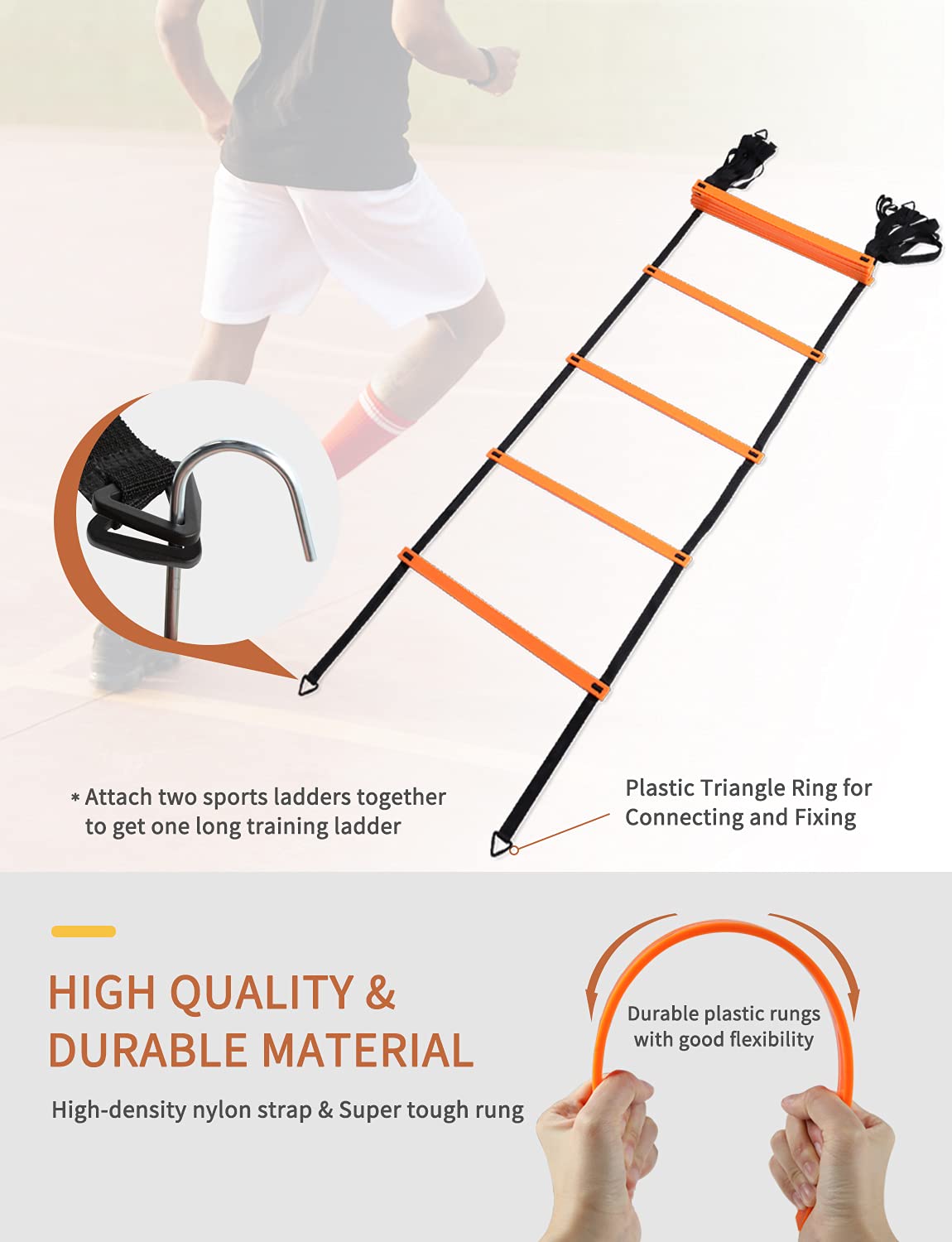 GHB Agility Ladder Speed Training Ladder 20 Feet 12 Rung Exercise Ladder, 10 Disc Cones,Resistance Parachute,Football Training Equipment Set