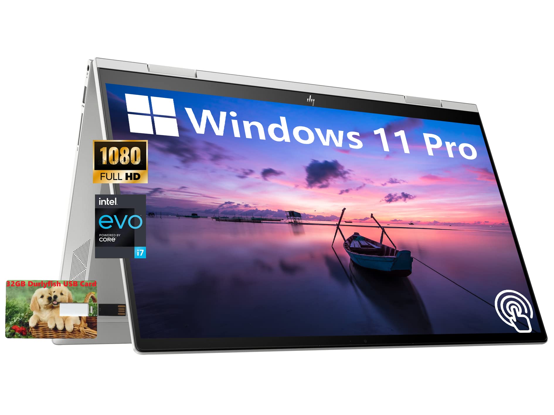 HP Envy x360 2-in-1 Convertible Business Laptop, 15.6” FHD Touchscreen, 12th Gen Intel Core i7-1255U, Windows 11 Pro, 16GB RAM, 512GB SSD, Long Battery Life, Backlit Keyboard, 32GB Durlyfish USB Card