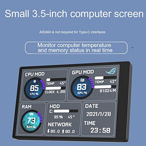 MAKIVI 1 Set 3.5 Inch Computer Small Secondary Screen IPS Full USB-C Chassis Secondary Screen Computer Temperature Monitoring Screen AIDA64
