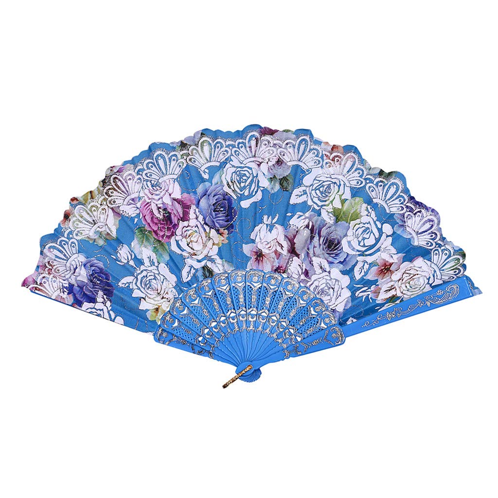 Hand Fans Folding fan Pattern Hand Fan Silk Bamboo Folding Hand Folded For Church Wedding dance party colorful Lace Silk Folding Handmade (Color : G)