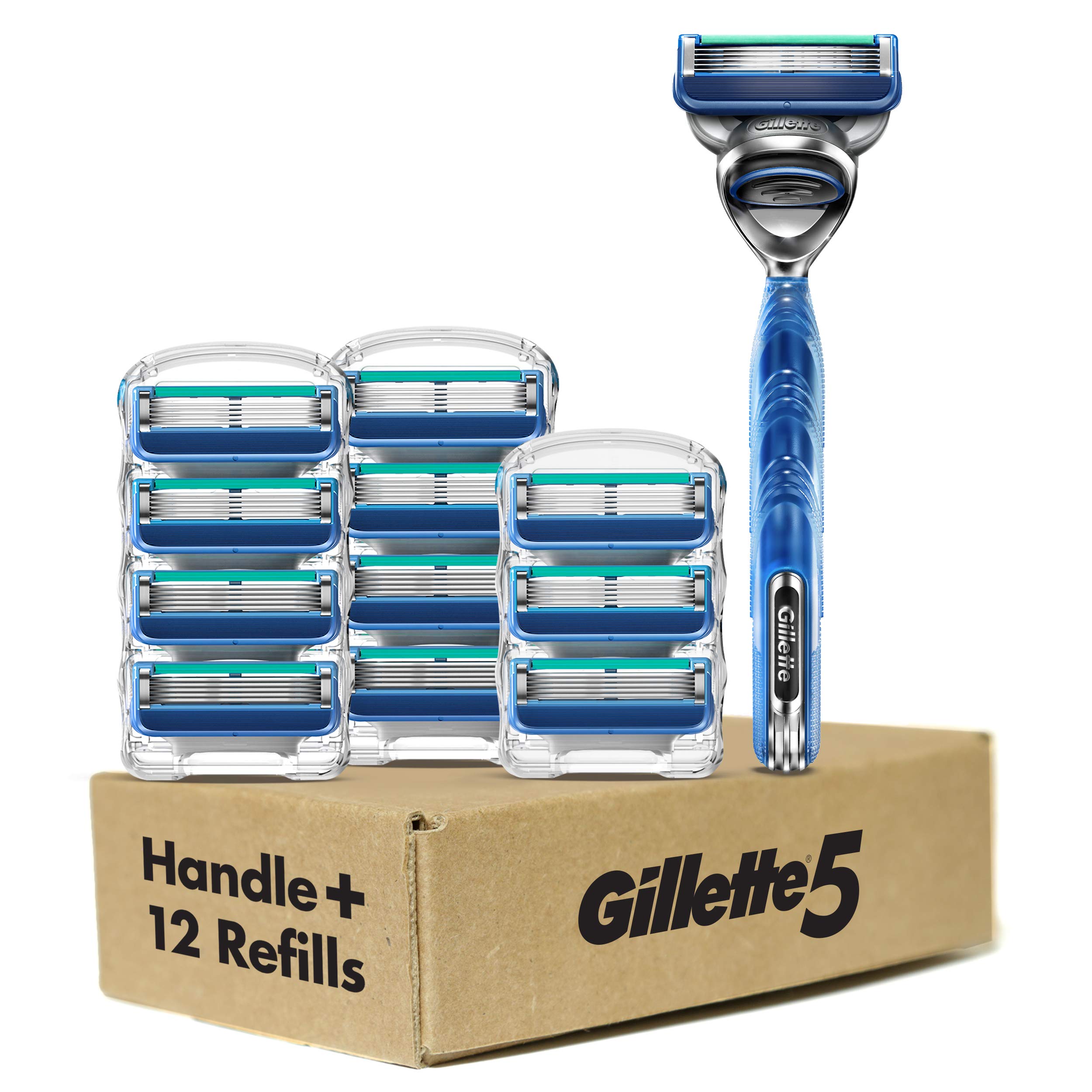 Gillette G5 Men's Razor Handle + 12 Blade Refills - Up to a year’s worth of shaves