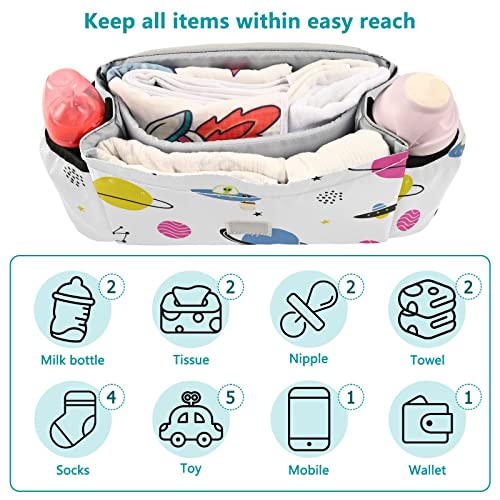 Kigai Cosmos Ufo Alien Baby Stroller Organizer with Cup Holders, Secure Hooks Accessories Adjustable Strap Stroller Bag for Bottle, Diaper, Phone, Toys, Baby Items