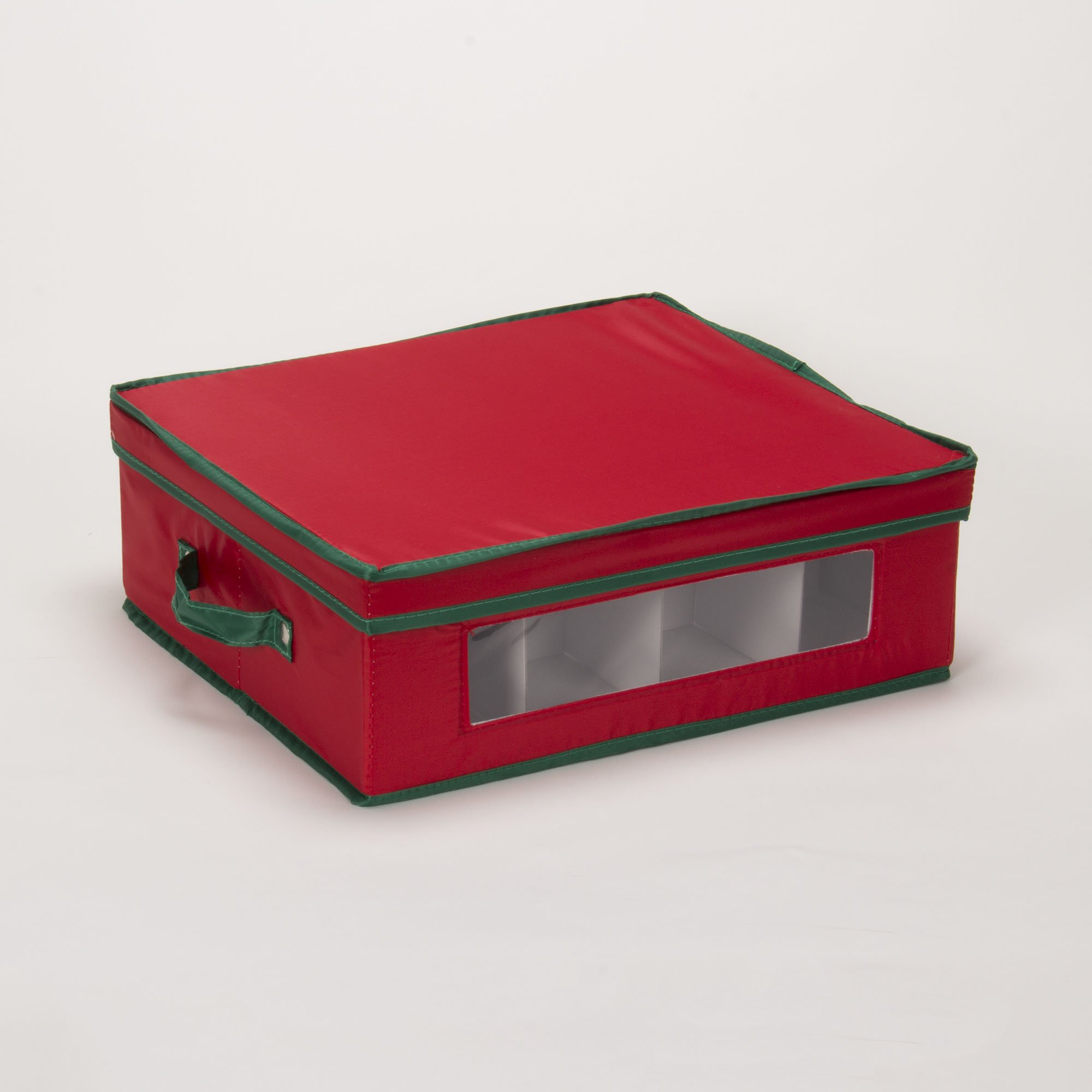 Household Essentials 538RED Holiday China Dinnerware Storage Chest for Coffee Mugs | Removable Lid | Red Canvas with Green Trim